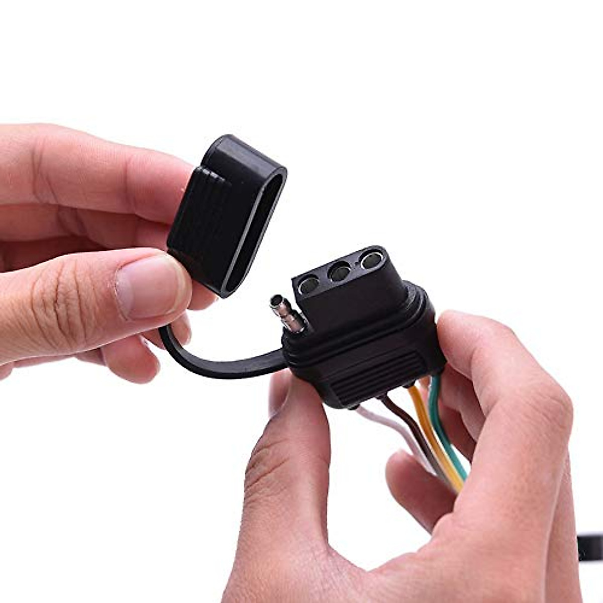 NEWSUN® Universal 4-Way Flat Y-Splitter Plug for Tailgate Light Bars & Trailer Lights,Plug & Play Adapter Extension Harness Wiring Plug 4 Pin Connectors, with Waterproof Cap