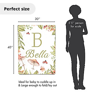 Leaves Mushroom Ladybird Personalized Monogramed Baby Shower Blanket for Baby Girl Boy, Custom Name Soft Warm Newborn Throw Blanket 30X40 in