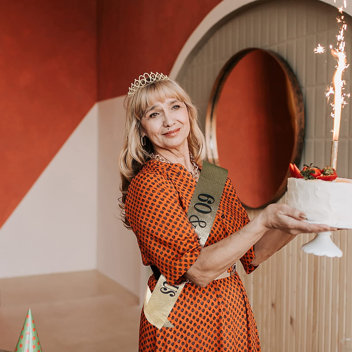 60th Birthday Sash and Tiara, Gold Tiara, 60th Birthday Gifts for Women, 60th Birthday Decorations for Women, Happy 60th Birthday Decorations