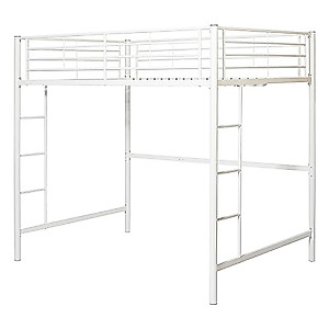 Walker Edison Timothee Urban Industrial Metal Double over Loft Bunk Bed, Full Double, White