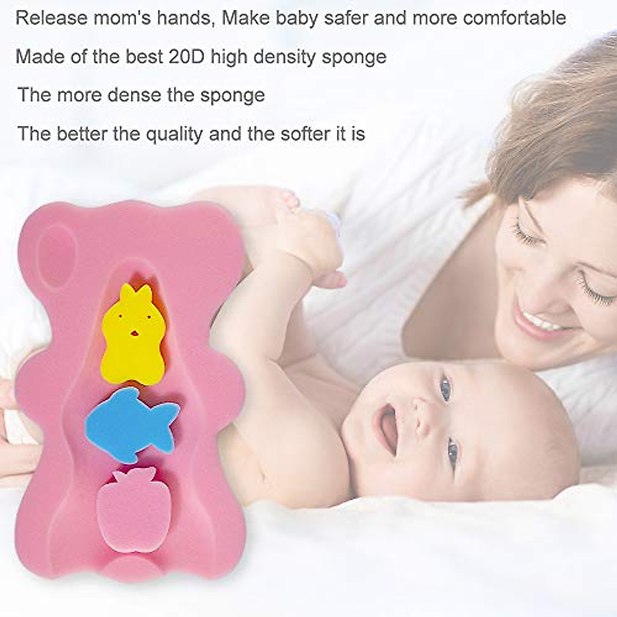 HALLO Soft Infant Bath Sponge Skid Proof Baby Bath Mat Newborn Odor Free (Pink)