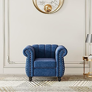 Merax, Blue 39" Modern Sofa Dutch Fluff Soft Upholstered Couch Loveseat with Solid Wood Legs for Living Room