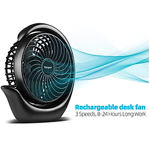 Viniper Portable Rechargeable Fan, Small Desk Fan : 3 Speeds & about 8-24 Hours Longer Working, 180 Rotation, Portable Battery Desktop Fan for Home/Office (Black, Light Black Blade)6.2 inch