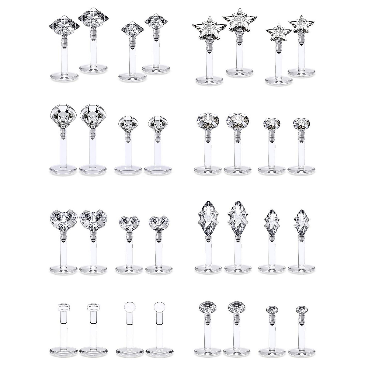 Lcolyoli 32PCS 16G Forward Helix Tragus Cartilage Earring Studs Push Top Labret Monroe Lip Ring Retainer 8MM Barbell Body Piercing Jewelry for Women Men Girls