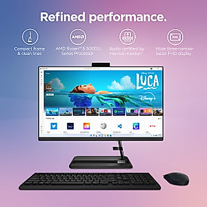 Lenovo IdeaCentre AIO 3-2022- All-in-One Desktop - 23.8" FHD Touch Display - HD 720p Camera - Windows 11 Home - 8GB Memory - 512GB Storage - AMD Ryzen 5 5625U - Black - Mouse & Keyboard (Renewed)
