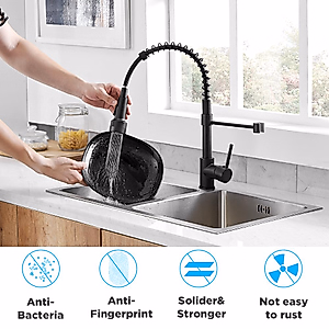 Black Kitchen Faucet with Pull Down Sprayer, WOTOKOL Solid Brass Kitchen Faucets Sprayer Spring Single Handle Commercial Kitchen Sink Faucet with LED Light