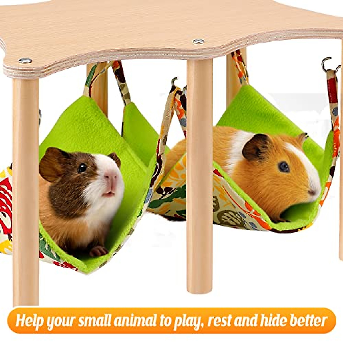 MEWTOGO Guinea Pigs Hammock with Natural Wooden Stand, Safe and Durable Hanging Hammock Bed for Piggies Chinchilla Guinea Pigs Rat Hamster Bunny Ferrets Hiding Sleeping