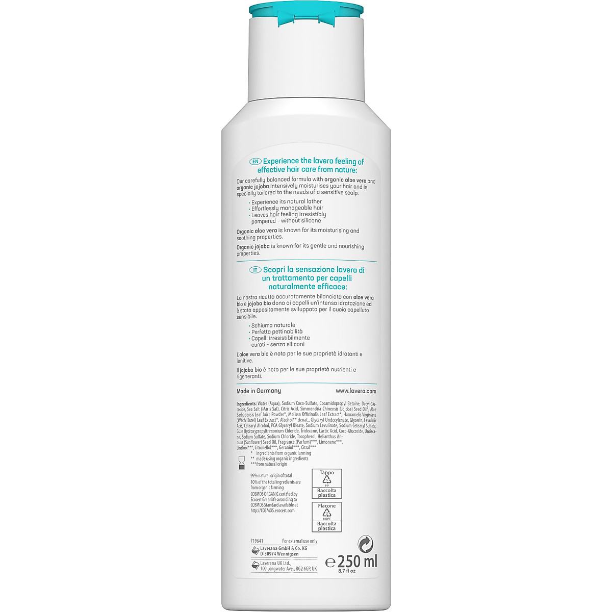 lavera Shampoo Basis Sensitiv Moisture and Care • Moisturising Shampoo • Hair Care • Natural Cosmetics • Vegan • Certified • 250ml