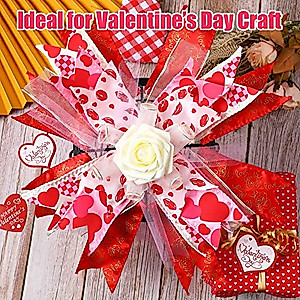 Valentine Wired Edge Ribbon, Hearts Patterned Ribbon, Heart Pattern Ribbon for Wrapping Wreath Flowers Bows, 2.5 Inch x 20 Yards in All (Light-Color Style)