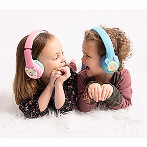Riwbox RB-7S Rabbit Kids Headphones Wireless, LED Light Up Bluetooth Over Ear Headset Volume Limited Safe 75dB/85dB/95dB with Mic and TF-Card, Children Headphones for Girls Boys (Blue&Green)