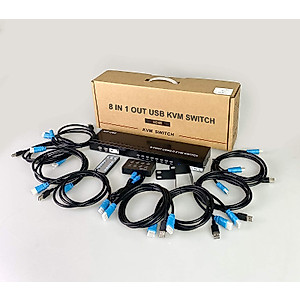 MT-VIKI 8 Port KVM Switch HDMI, 4K@30Hz 1U Rack Mount KVM HDMI Switch w/IR Remote & Wire-Desktop Controller & 8 HDMI KVM Cables & Rack Ears