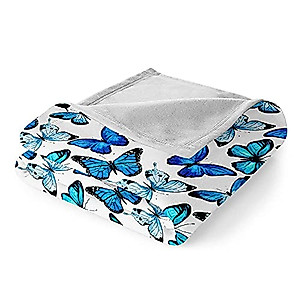 Butterfly Blanket Blue Butterfly Throw Blanket Flannel Fleece Blanket Chic Blue Super Soft Warm Plush Blanket for Bedroom Couch Sofa (Throw(50"x60"), Blue Butterfly)