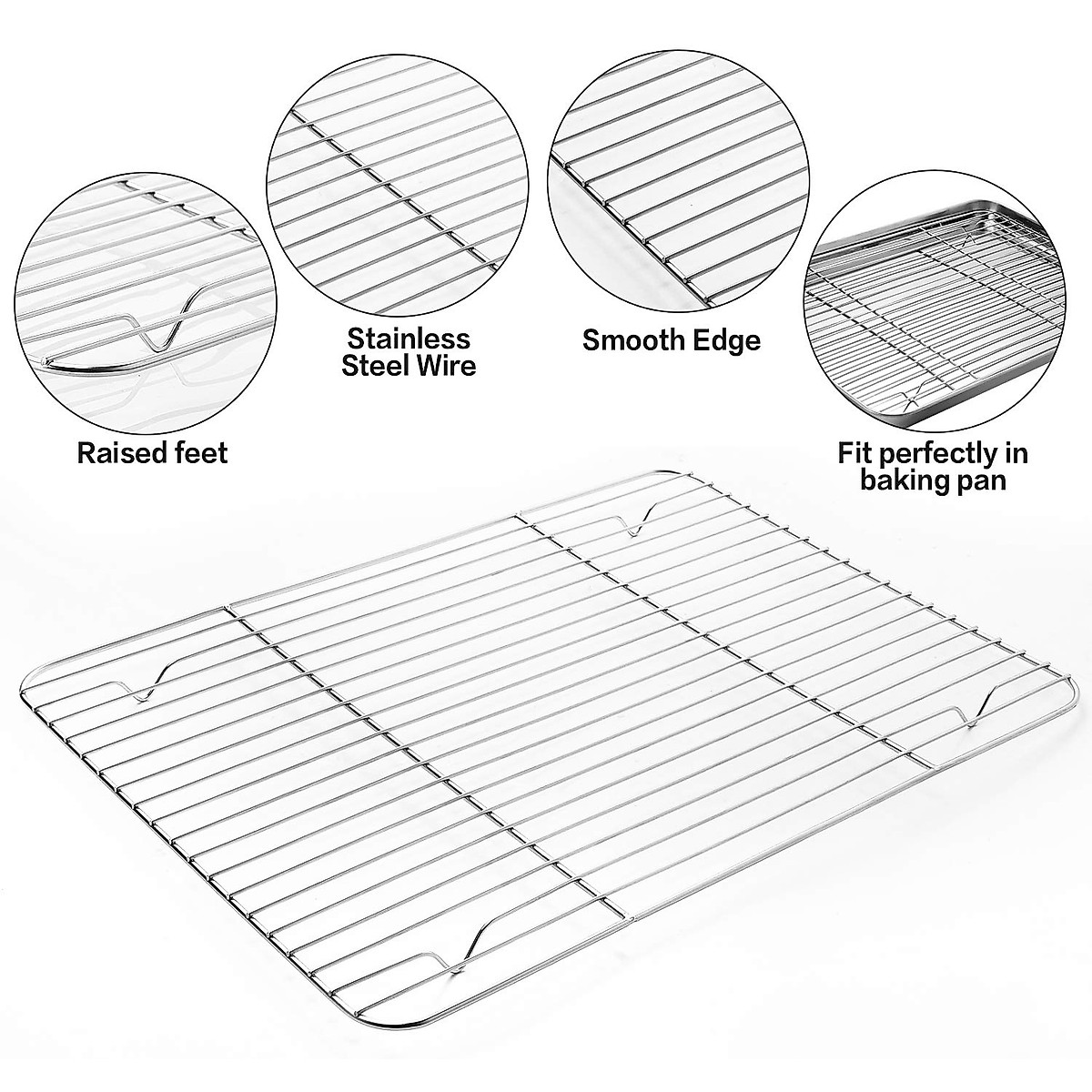 KOMUEE 9-Piece Baking Sheet, Cooling Rack with Silicone Mat Set (3 Pans + 3 Racks + 3 Mats), Stainless Steel Cookie Sheet with Cooling Rack and Baking Mat, Non Toxic & Easy Clean