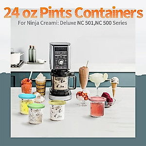 Dxiocli Containers Replacement for Ninja Creami Deluxe 11-in-1 XL Family Size NC500/NC501 Pints - 4 Pack, 24 oz - Dishwasher Safe, BPA-Free, Leak Proof