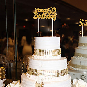 50th Birthday Cake Topper, 50th Sash Satin 50 & Fabulous Sash and Pink Rhinestone 50th Tiara for 50th Birthday Decorations and Party Supplies