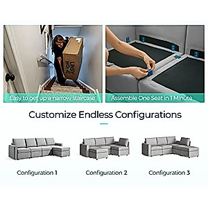 LINSY HOME Modular Sectional Sofa, Convertible L Shaped Sofa Couch with Storage, Memory Foam, Modular Sectionals with Ottomans, 5 Seat Sofa Couch with Chaise for Living Room, Grey