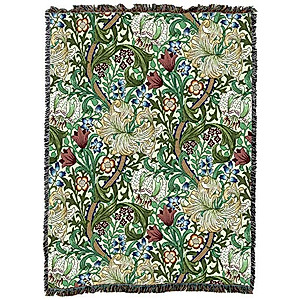 Pure Country Weavers William Morris Golden Lily Blanket - Arts & Crafts - Gift Tapestry Throw Woven from Cotton - Made in The USA (72x54)
