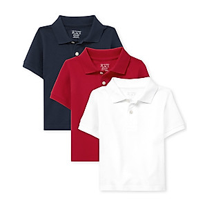 The Children's Place Baby Boys and Toddler Boys Short Sleeve Pique Polo, Classic Red/Nautico/White, 5T