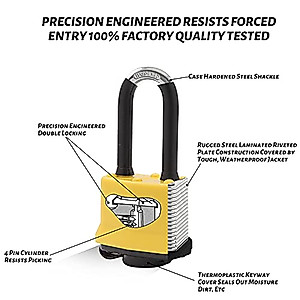 CINCINNO 4 Pack Heavy Duty Covered Laminated Steel Padlocks Keyed Alike, Weatherproof Padlocks with 1-9/16 in. Wide Body, Long Shackle for Gate Lock, Shed Lock, Storage Locker Lock