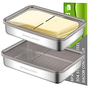 Cheese Container for Refrigerator, 2 Pack 304 Stainless Steel Airtight Deli Meat Storage Containers with Lids for Fridge, Dishwasher Safe Food Storage Containers Fridge Organizers and Storage(42 OZ)