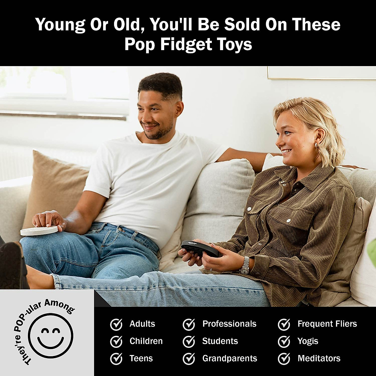 Johan & John Pop It Fidget Toys 2-Pack, Sensory Toys for Adults & Kids, Stress & Anxiety Relief Toys, Stylish Scandinavian Design, Robust & Firm, Poppet Loud on Both Sides, Granite & Blizzard