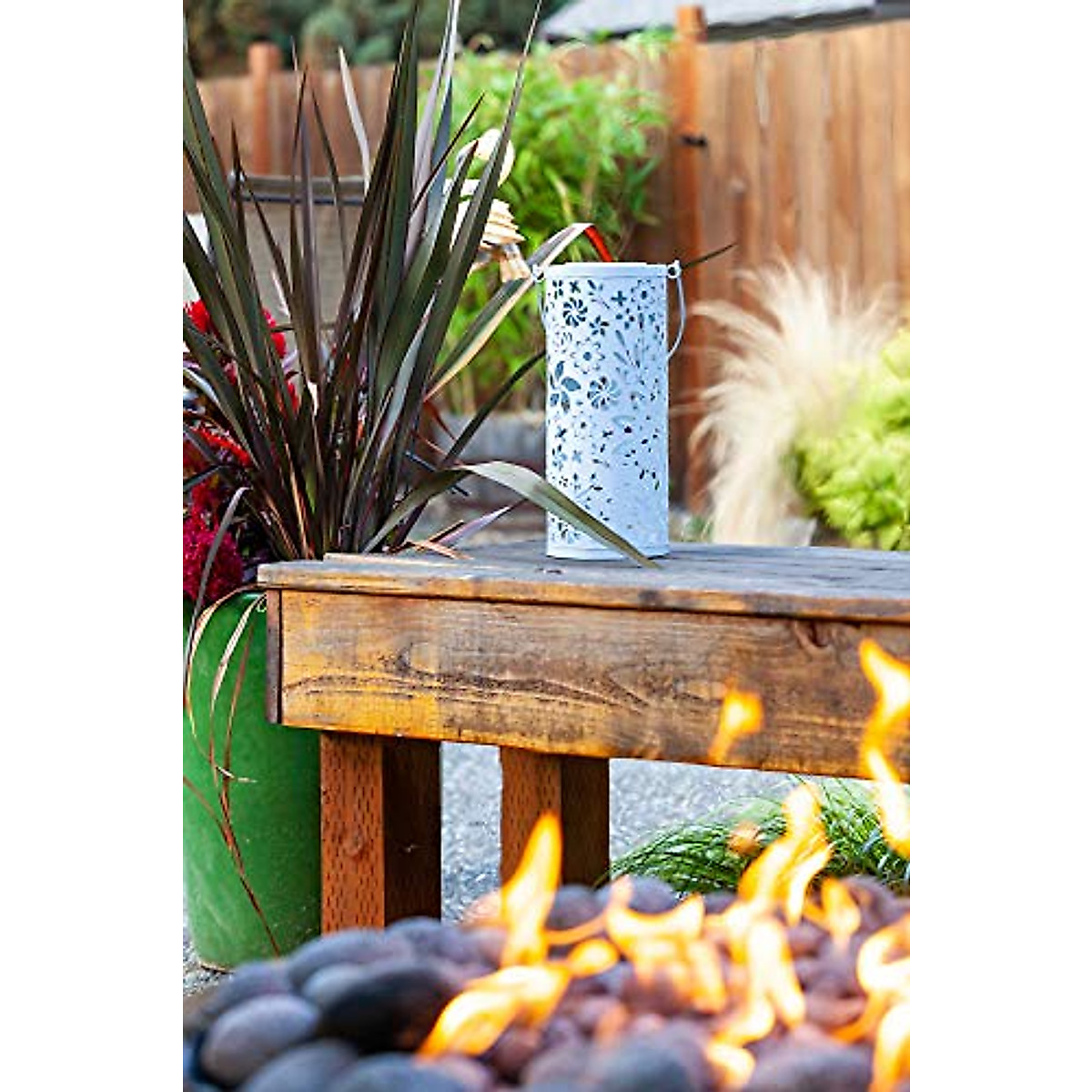 Allsop 32161 Bloom Lantern-White Punched Metal Solar Light