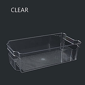 SIMPLYKLEEN Set of 8 Home Pantry Organizer Bins - 4 Large and 4 Medium - Stackable Plastic Clear Food Storage Bin with Handles for Freezer