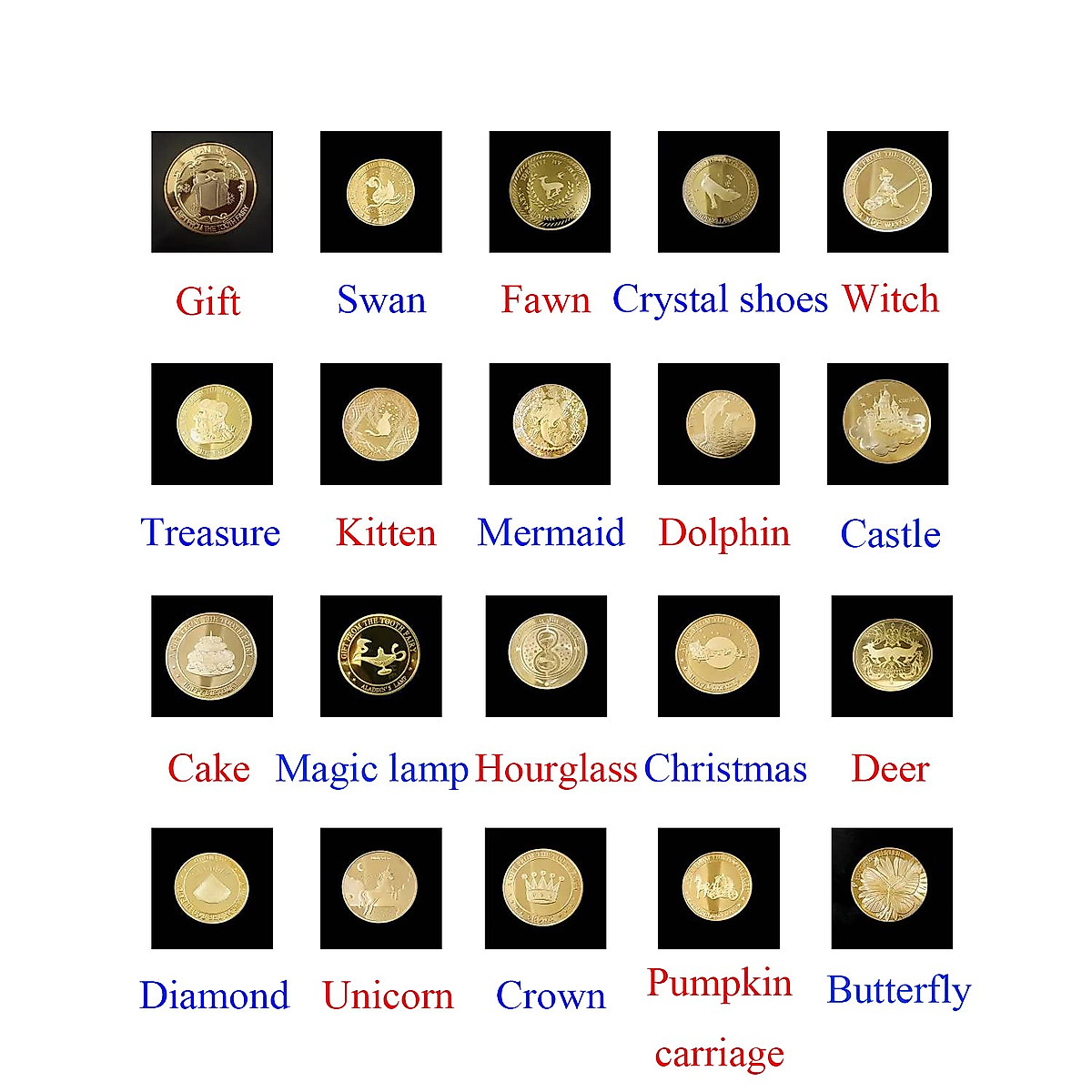 Tooth Fairy Coins Reward Commemorative Coin Collection Experience Gift for Lost Teeth Kids Party Decorations Supplies (20 Pcs)