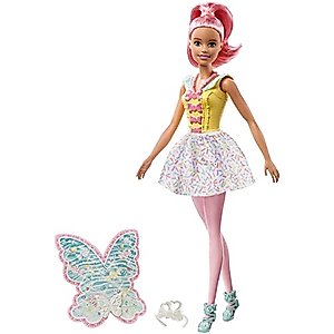 Barbie Dreamtopia Fairy Doll, Approx 12-Inch, with A Colorful Candy Theme, Pink Hair and Wings, for 3 to 7 Year Olds