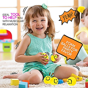 Neliblu 24 Pack Stress Balls for Kids and Adults - 2" Stress Ball in Bulk - Neon Yellow Squishy Balls with Smiley Faces - Fun Party Favors for Classroom, Goodie Bags, and Fidget Toys for Kids