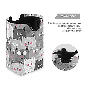 Cute Cat Kitten Large Laundry Baskets Washing Hamper Bag Black White Dirty Clothes Storage Bin Toy Book Clothing Holder with Handles for Home Bathroom Bedroom 50L