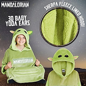Disney The Mandalorian Blanket Hoodie for Boys Teens, Baby Yoda Fleece Wearable Blanket (Green)