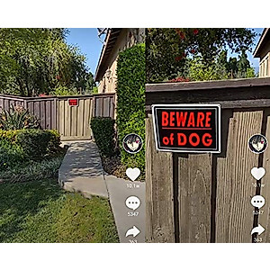 Beware of Dog Sign Meta 14x10 inch Rust Free Aluminum, UV Printed, Easy to Mount Weather Resistant for Fence (4 Pack)