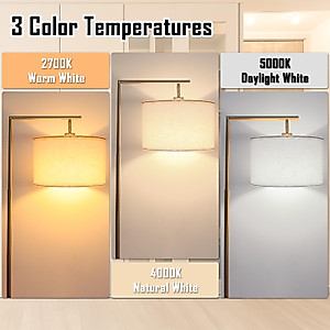 FAGUANGAO 3-Color Temterapure Gold Floor Lamp, Mid Century Modern Floor Lamp, Brass Standing Lamp with Hanging Drum Shade for Living Room, Reading Room, Bedroom, Office (LED Bulb Included)