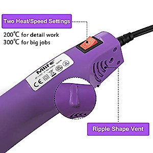 Mlife Mini Heat Gun - 300 Watt - Dual-Temperature Heat Tool with 6.5FT Power Cord for DIY Acrylic Resin Cups Tumblers Embossing Shrink Wrapping Paint Drying Crafts Electronics DIY (Purple)