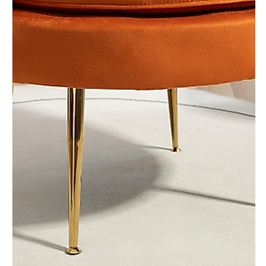 US Pride Furniture Velvet Barrel Chair, Stylish Accent with Scalloped Backrest and Gold Metal Legs, Suitable for Traditional, Modern, and Contemporary Living Rooms, Orange