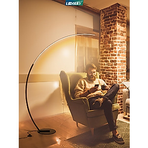 LEDIARY Arc Floor Lamp, 65" Modern Floor Lamp with Remote Control, Dimmable Standing Lamp, Black LED Reading Lamp for Living Room Bedroom Office Home, Stepless Color Temperature