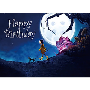 Bright Moon Photo Background Cartoon Movie Happy Birthday Photography Backdrops for Kids Halloween Birthday Party Decoration Banner Photobooth Props 5x3ft