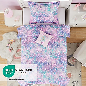 Kaleido Space Kids Comforter Set Twin Size for Girls, Glow in The Dark Mermaid Bedding Set 1 Comforter, 1 Decor Pillow, 1 Pillow Shams