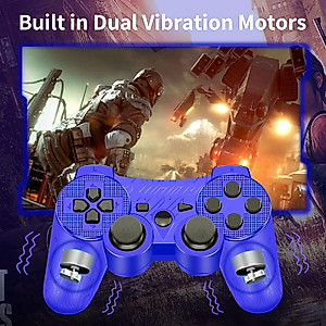 Wireless Controller, 2 Pack Rechargeable Game Controller, Dual Vibration 6-axis Joysticks Gamepad Compatible for 3 Series Console Game, with Charger Cable(BL&RD)