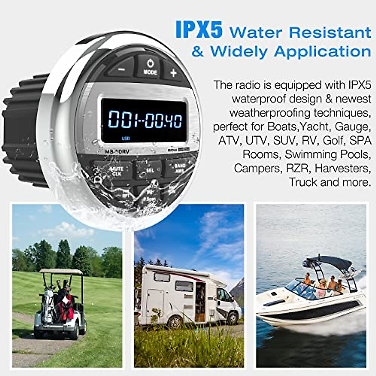 Bluetooth Marine Radio Boat Stereo: Waterproof Boat Audio Receiver - Digital Marine Grade Player with FM AM Radio | USB/AUX-in/MP3 | Subwoofer | Pre-Amp&EQ