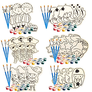 Mermaid & Pirate Wood Painting Kits (24 ct)- Perfect Goodie Bag Party Favors for Kids Birthday Party -Each has a Wood Craft, Paints, Brush & Sticker for Boys & Girls -Kids Multi-Item Party Favor Packs