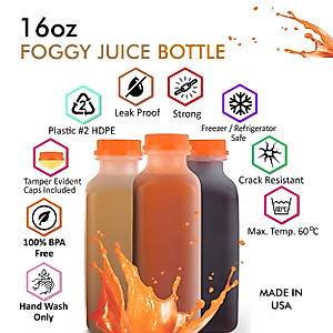 Empty Plastic Juice Bottles with Tamper Evident Caps 16 OZ - Smoothie Bottles - Ideal for Juices, Milk, Smoothies, Picnic's and even Meal Prep by EcoQuality Juice Containers (16 Ounce) (5)