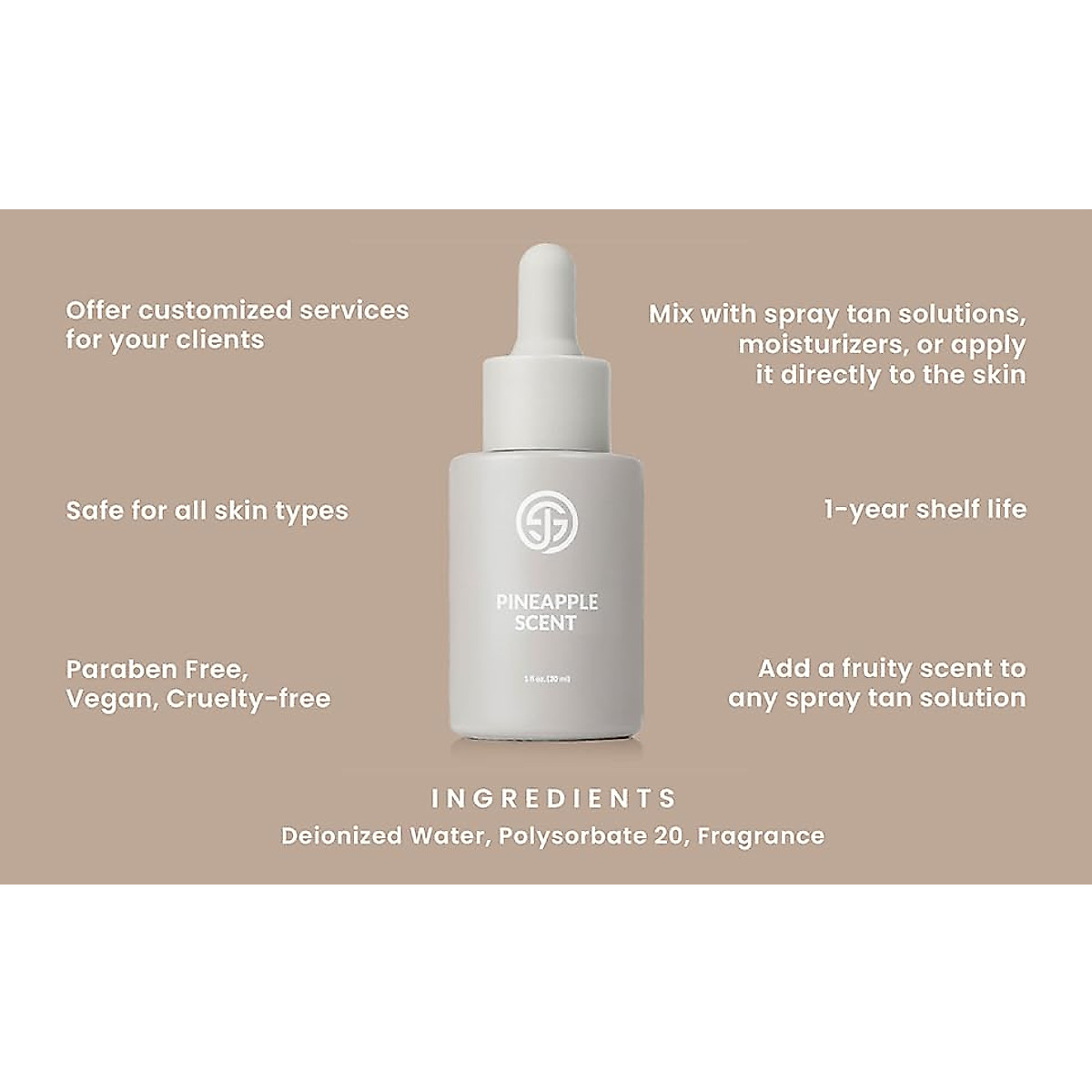 SJOLIE Sunless Tanning Additive - Pineapple Scent Drops | Enhance Spray Tan or Self Tanners - 1oz