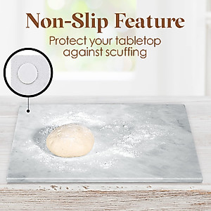 Homeries Marble Cutting Pastry Board (20 x 16 Inches) - Marble Serving Tray for Cheese, Pastries, Bread - Large White Fancy Marble Slab for Cake Display Marble – Sleek Design & Non Slip Rubber Feet