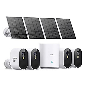 AOSU Solar Security Cameras Wireless Outdoor, 2K QHD Battery Powered Home Security System, 4 Cameras Kit with 166° Ultra-Wide View, Forever Power, Spotlight Camera, 32G Local Storage, No Monthly Fee