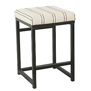 HomePop Home Decor | Modern 24-Inch Counter Stool | Backless Metal Frame Bar Stools Counter Height | Decorative Home Furniture, Black and White Stripe