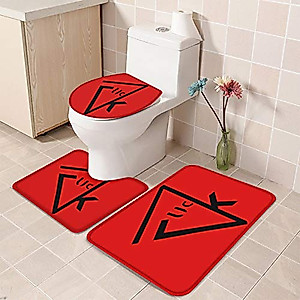 GreaBen 3PC Memory Foam Bath Mats, Fuck Black and Red Pattern Rug Sets Design with Non-Slip Shower Bathroom Mat, Contour Toilet Lid, U-Shaped Rugs for Bathroom, 18"x30"+14"x18"+15"x18"