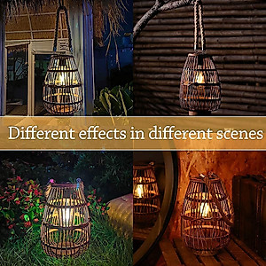 pearlstar Outdoor Solar Lantern Hanging Lights Natural Rattan Solar Lantern with Handle, Waterproof Large Solar Lights Table Lamp for Yard Garden Patio Wedding Home Decoration, Edison Bulb