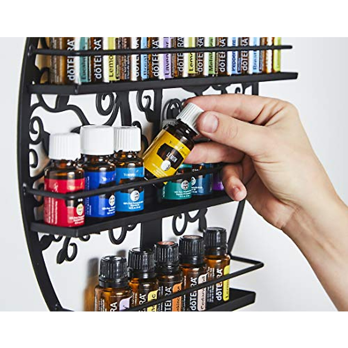 SoCal Buttercup Essential Oils & Nail Polish Organizer - Display Holder Storage Shelf from Oval Black with Tree Silhouette - Wall Mounted Round Rack Oil Bottle Storage (Black)